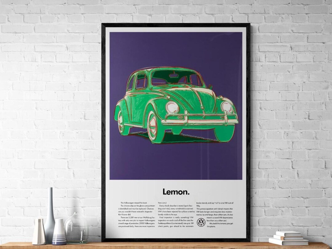 VW Beetle Lemon Ad Print – 1960 Vintage Pop Art - Warhol Inspired ...