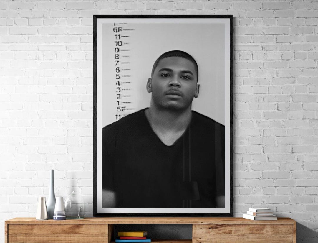 Nelly Mug Shot Wall Art – Black & White Rapper Arrest Print or Canvas ...