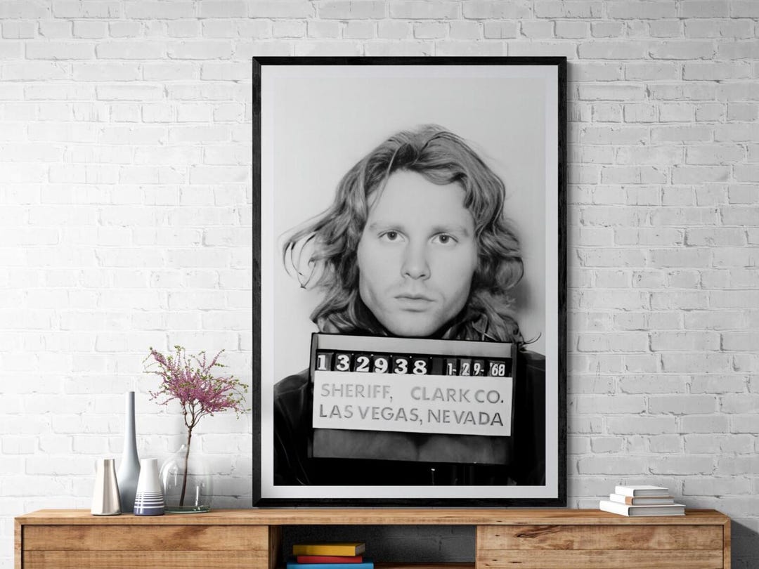 Jim Morrison Mug Shot Wall Art – 1968 Black & White Arrest Print or ...