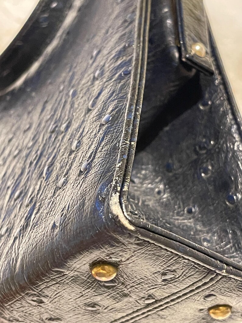 Vintage Navy Ostrich Lift Class Closure Purse Circle 60s Gold-tone ...