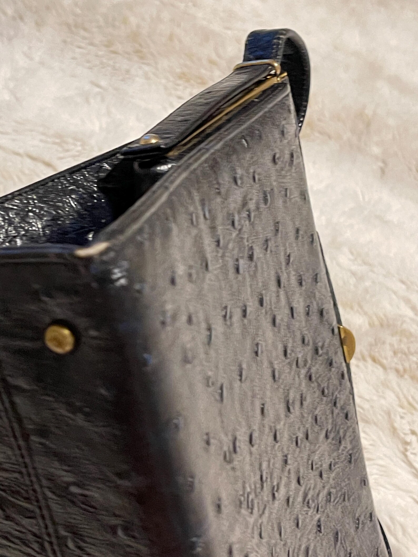 Vintage Navy Ostrich Lift Class Closure Purse Circle 60s Gold-tone ...