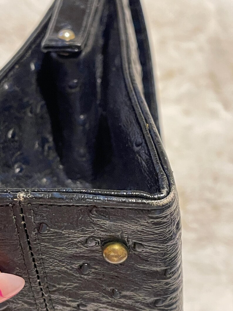 Vintage Navy Ostrich Lift Class Closure Purse Circle 60s Gold-tone ...