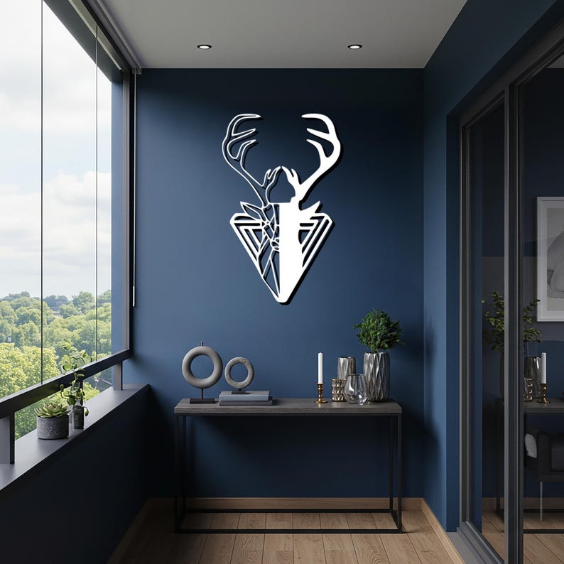 Geometric Deer Wall Art, Modern Metal Stag Head Decor, Nordic Style ...