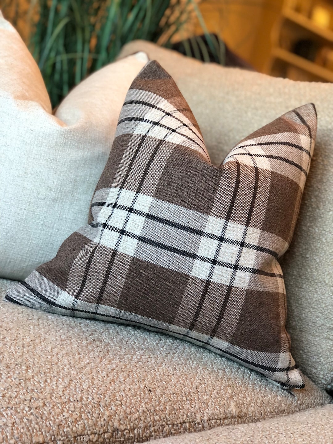 Brown Check Cushion Cover | Country Farmhouse Decor | Neutral Pillow ...