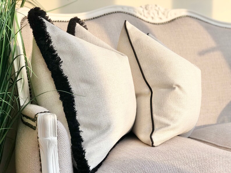 Textured off White/chalk Pillow Cover Black Fringe Modern - Etsy
