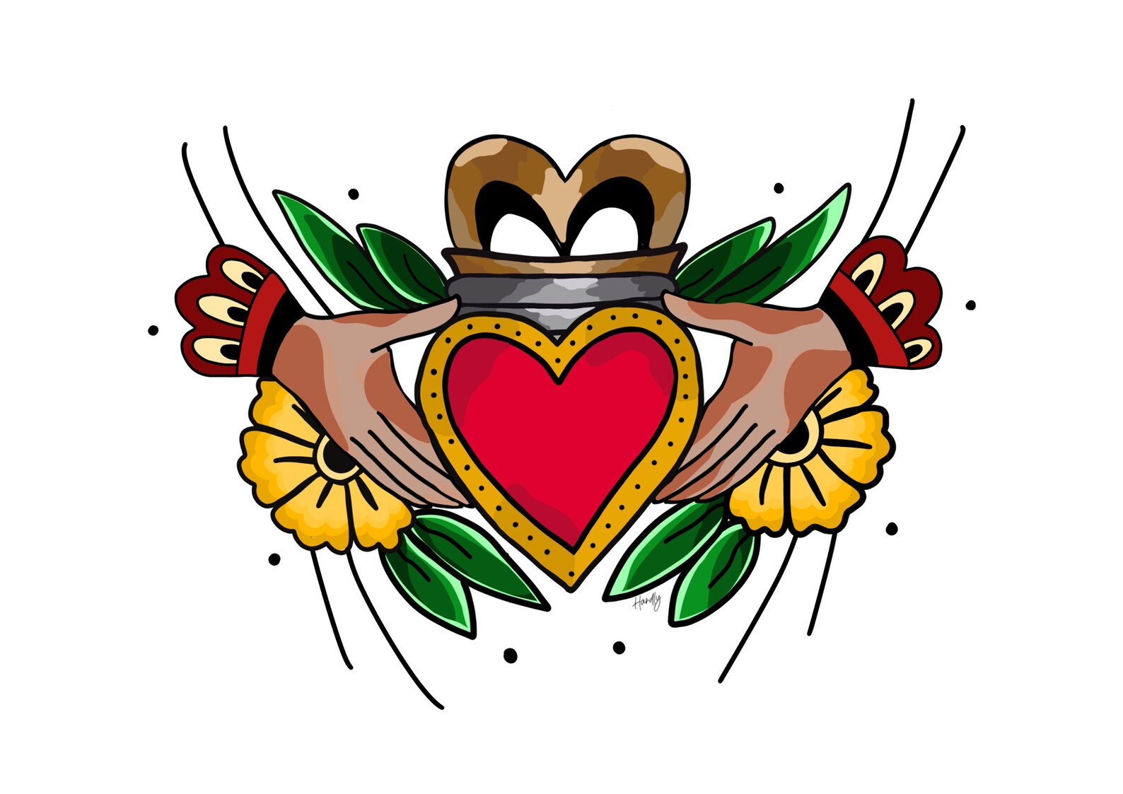 Claddagh Print Personalised Tattoo Design Gift Art Illustration Drawing ...