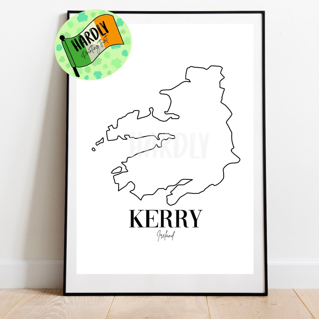 County Kerry Ciarraí Map Print Minimalist Gift Art Illustration Drawing ...