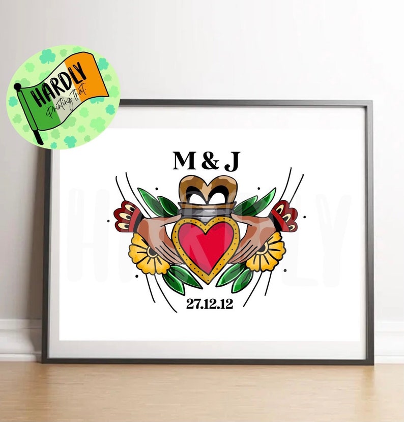 Claddagh Print Personalised Tattoo Design Gift Art Illustration Drawing ...