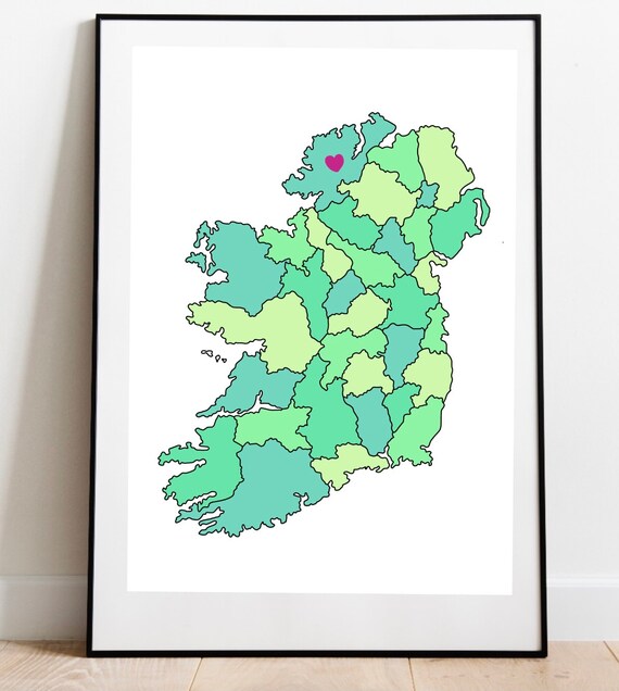 Personalised Map of Ireland Wall Art Drawing Print Art | Etsy