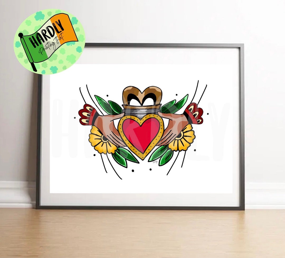 Claddagh Print Personalised Tattoo Design Gift Art Illustration Drawing ...