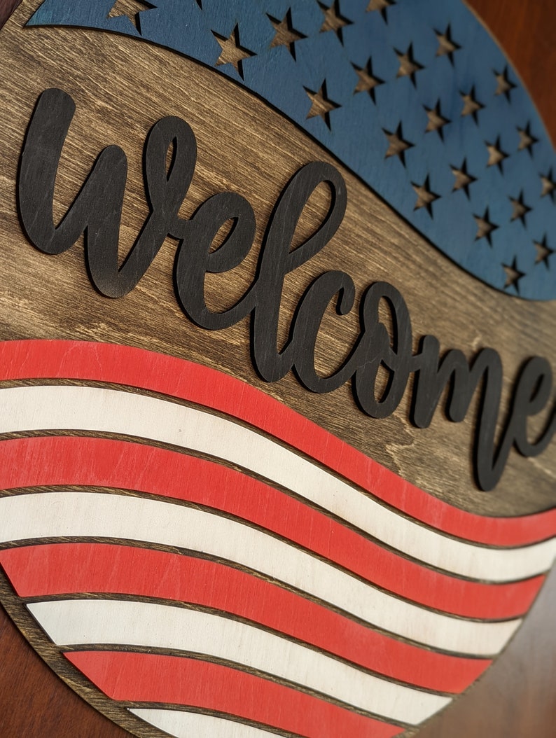 Patriotic Welcome Sign, USA, Door Sign, Gift - Etsy