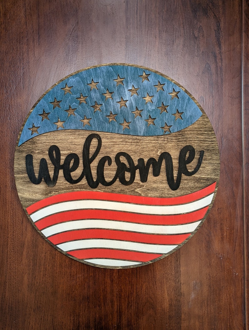 Patriotic Welcome Sign, USA, Door Sign, Gift - Etsy