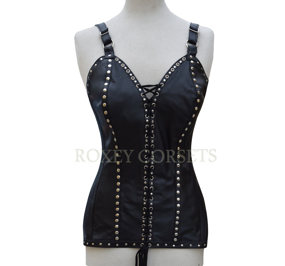 Heavy Leather Goth Corset Overbust Leather Corsage Leather Women Steel ...