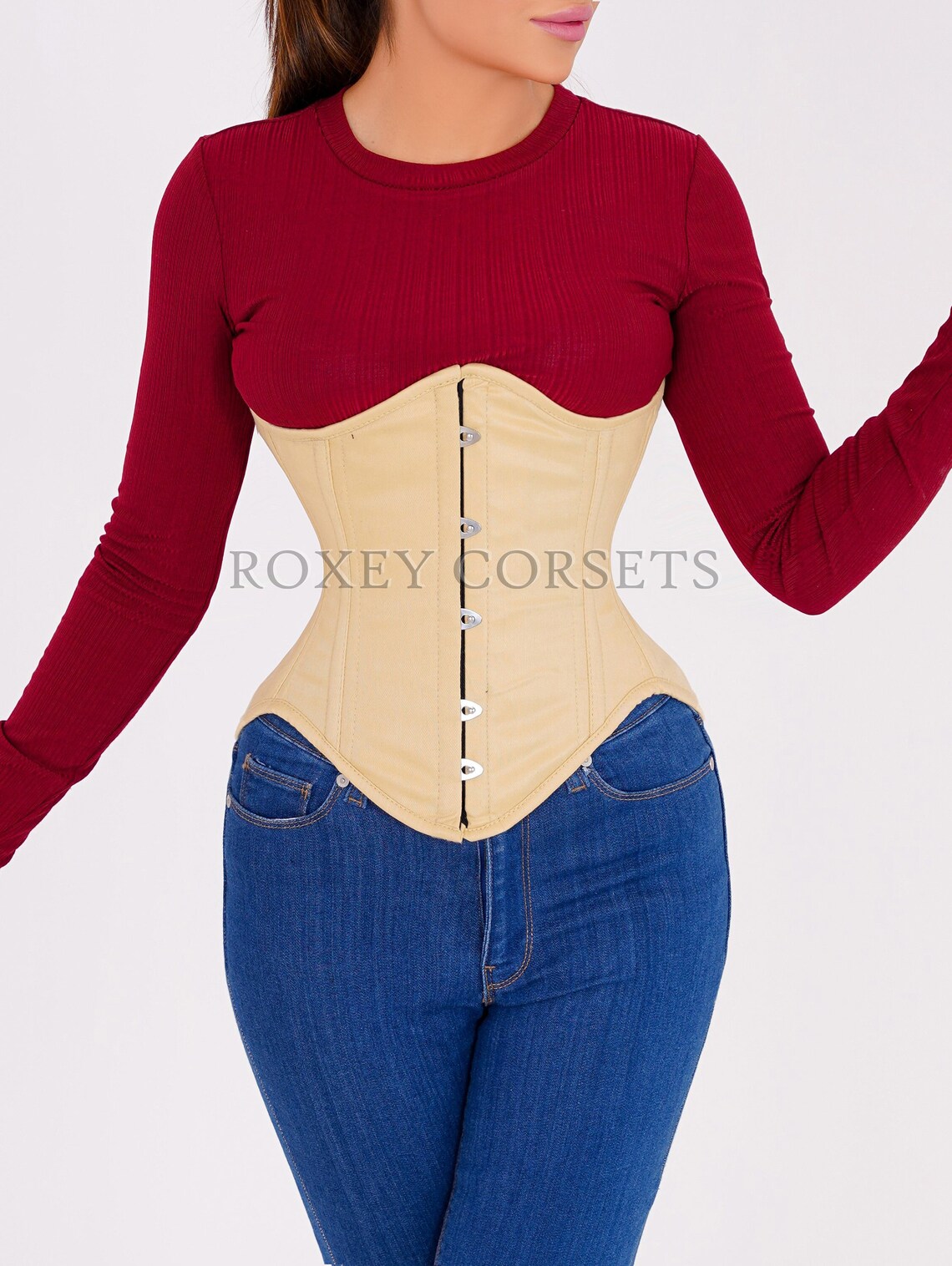 Heavy Duty Underbust Waist Trainer Skin Corset Steel Boned Womens Curvy ...
