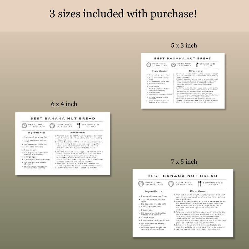 Recipe Cards Printable Canva Template Minimalist Printable Recipe ...