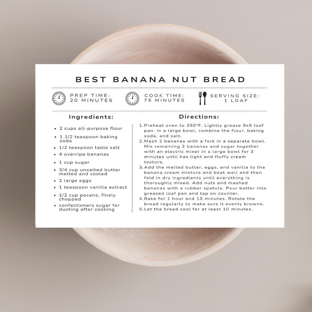 Recipe Cards Printable Canva Template Minimalist Printable Recipe ...