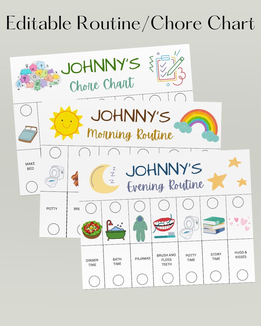 Kids Flip Routine Chart Editable Printable, Morning Evening Bedtime ...