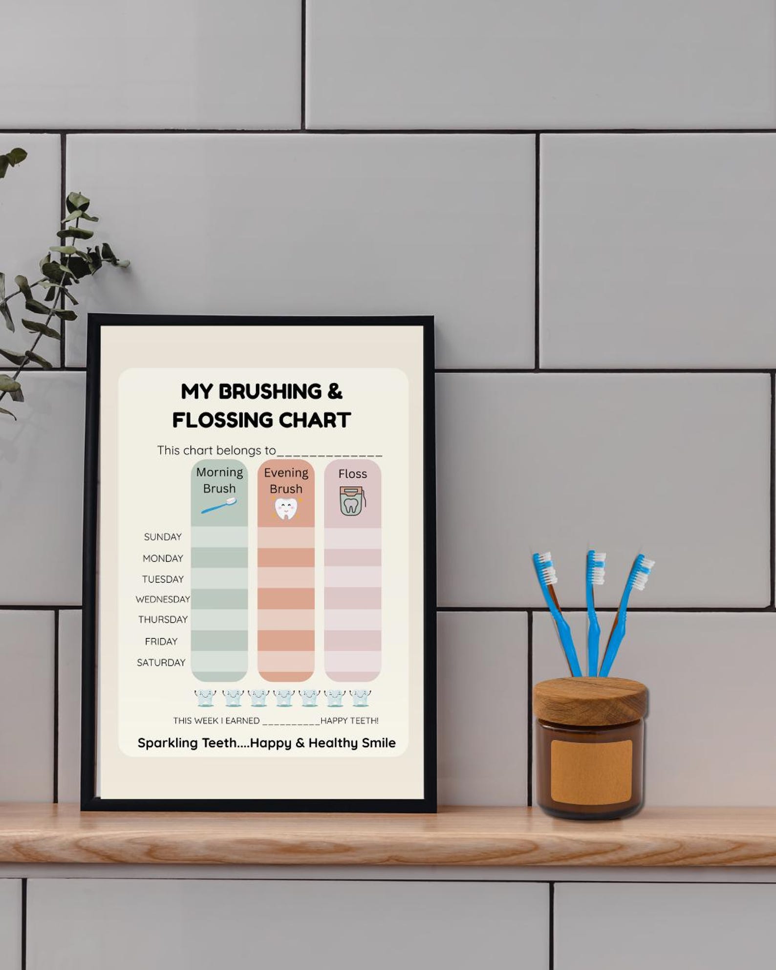 Kids Brushing & Flossing Chart: Dental Hygiene Tracker (printable PDF ...