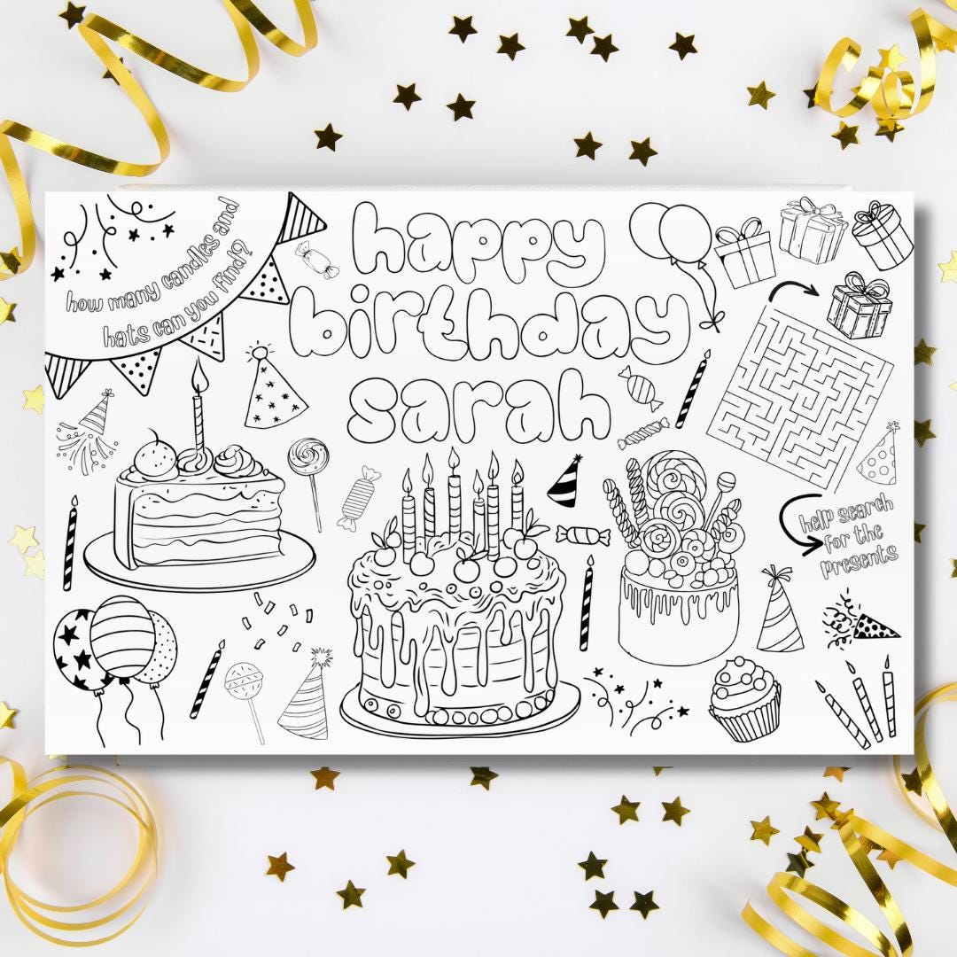 Editable Birthday Coloring Placemat: Kids Party Activity - Etsy