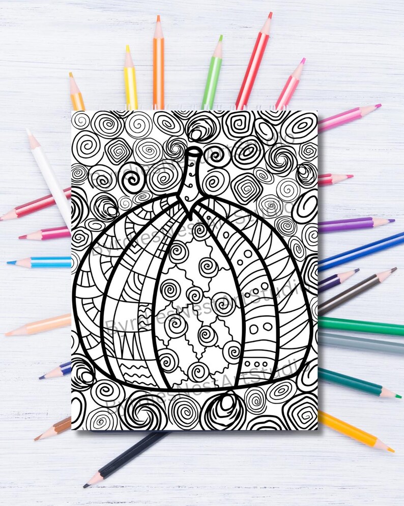 Fall Zentangle Coloring Pages, Pumpkin and Leaves (PDF Download ...