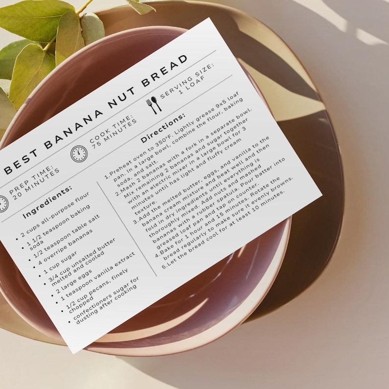Minimalist Recipe Card Template: Printable Canva Template (digital ...