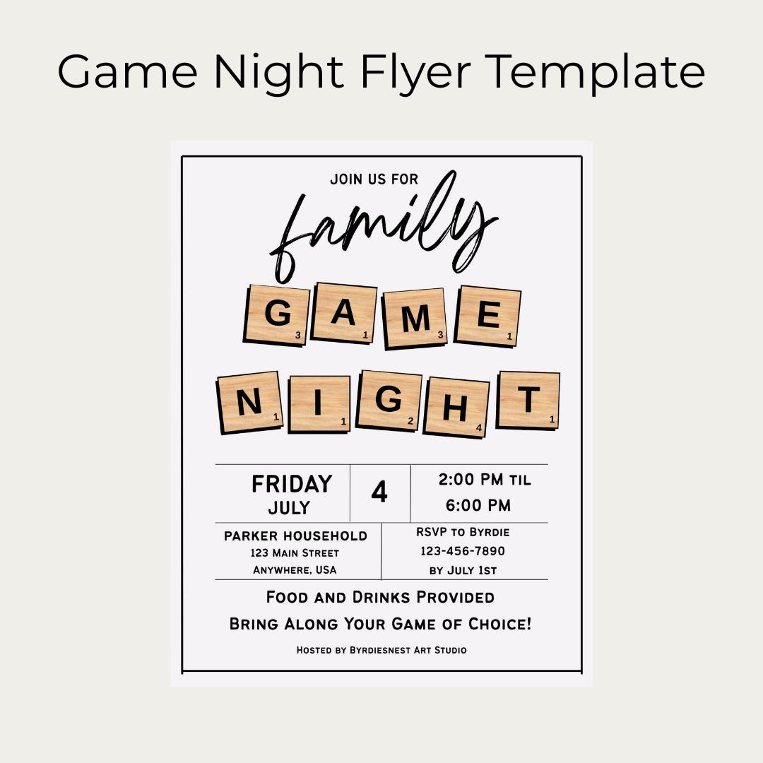 Editable Family Game Night Flyer Template: School PTA/PTO Fundraiser ...