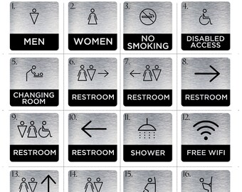 Restroom Door Signs 4x4 Square. Directional Door Signage. Push Pull ...