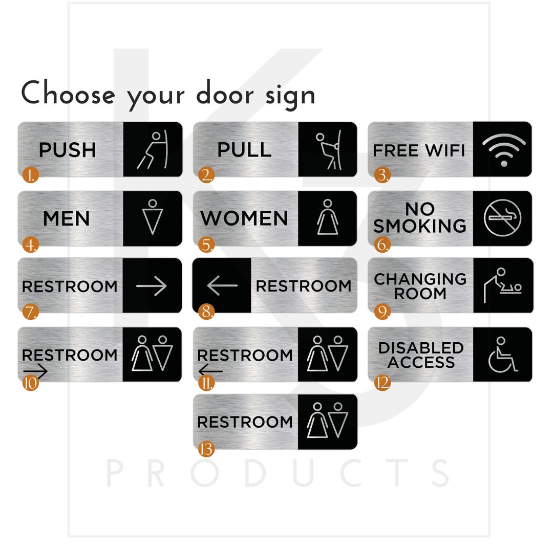 Restroom Door Signs 2x6. Directional Door Signage. Push Pull Entrance ...