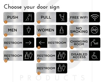 Restroom Door Signs 3.75 Directional Door Signage Push Pull Entrance ...