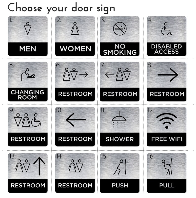 Restroom Door Signs 4x4 Square Directional Door Signage Push Pull ...