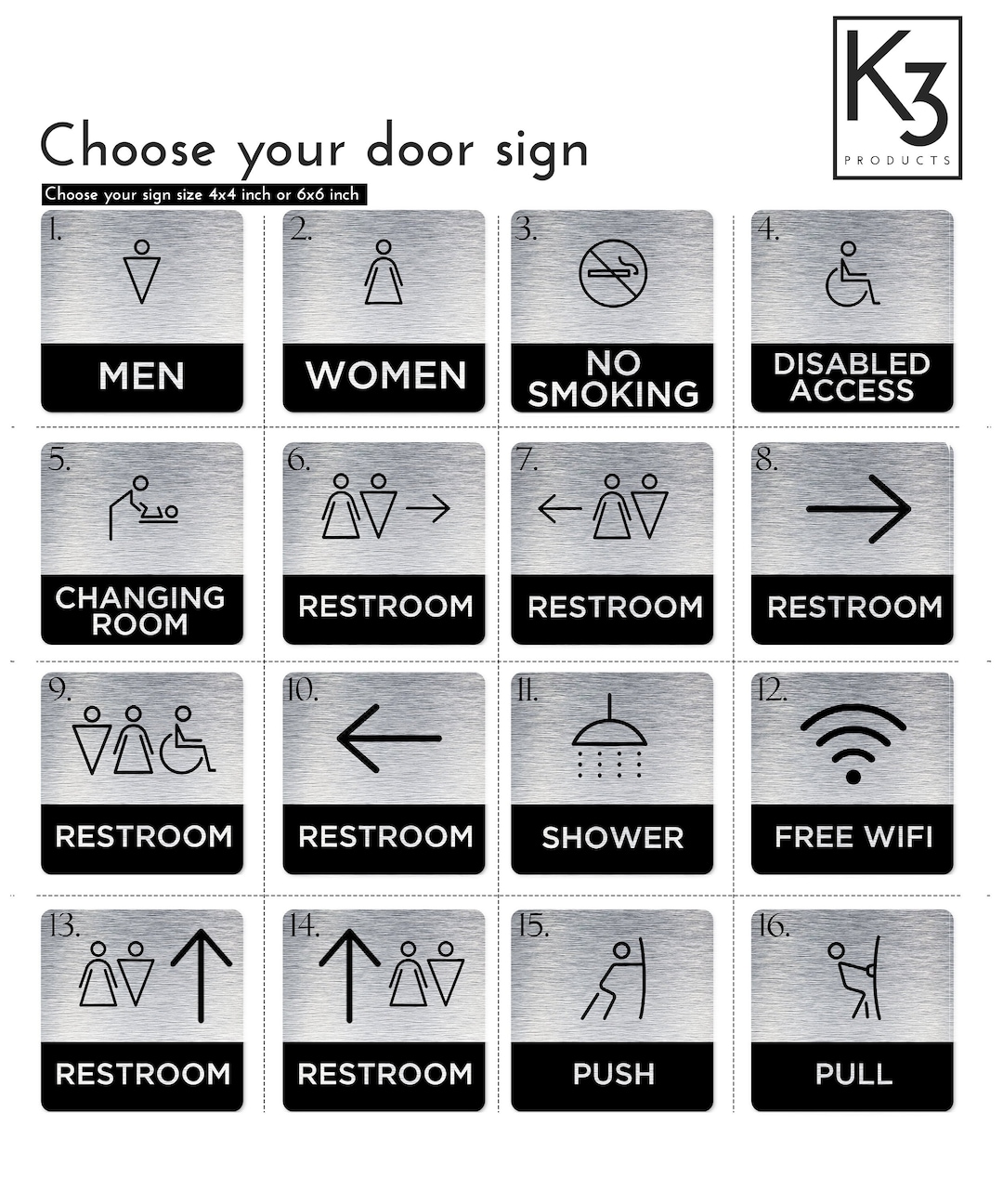 Restroom Door Signs 4x4 Square. Push Pull Business Entrance Signs ...