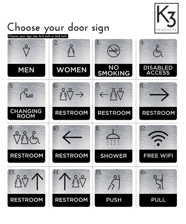 Restroom Door Signs 4x4 Square. Push Pull Business Entrance Signs ...
