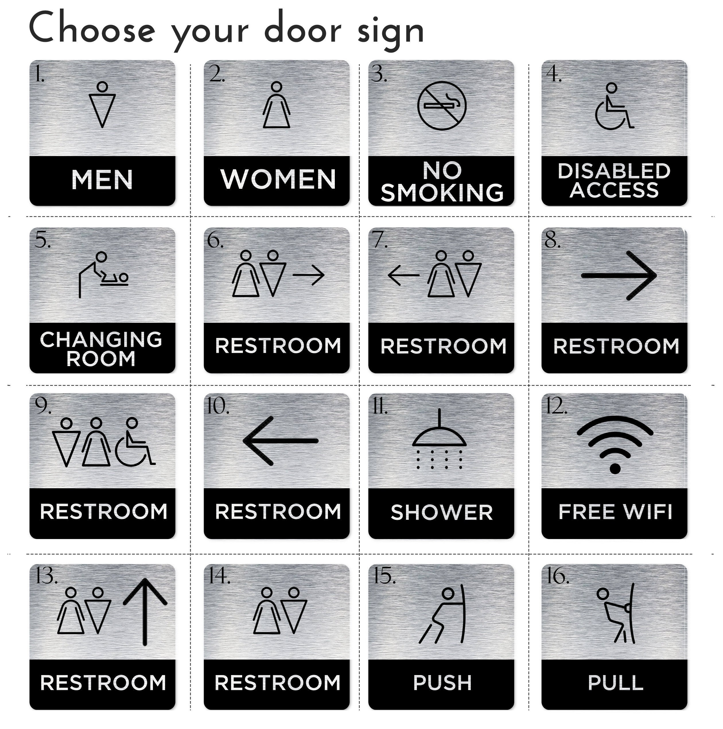 Restroom Door Signs 4x4 Square. Directional Door Signage. Push Pull ...