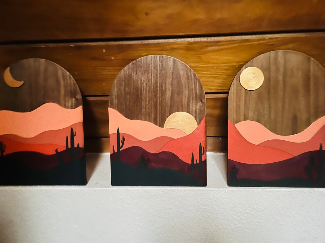 Boho Desert Scene on Wood - Etsy