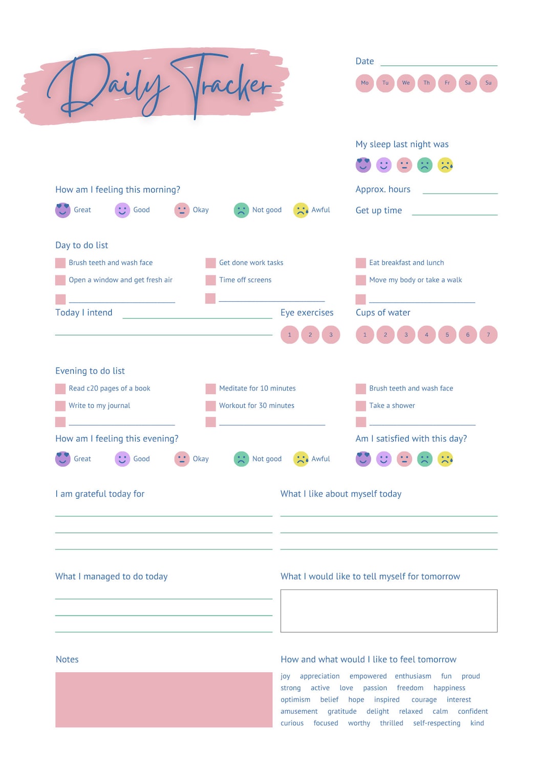 Daily Tracker Printable Instant Download Life Tracker - Etsy