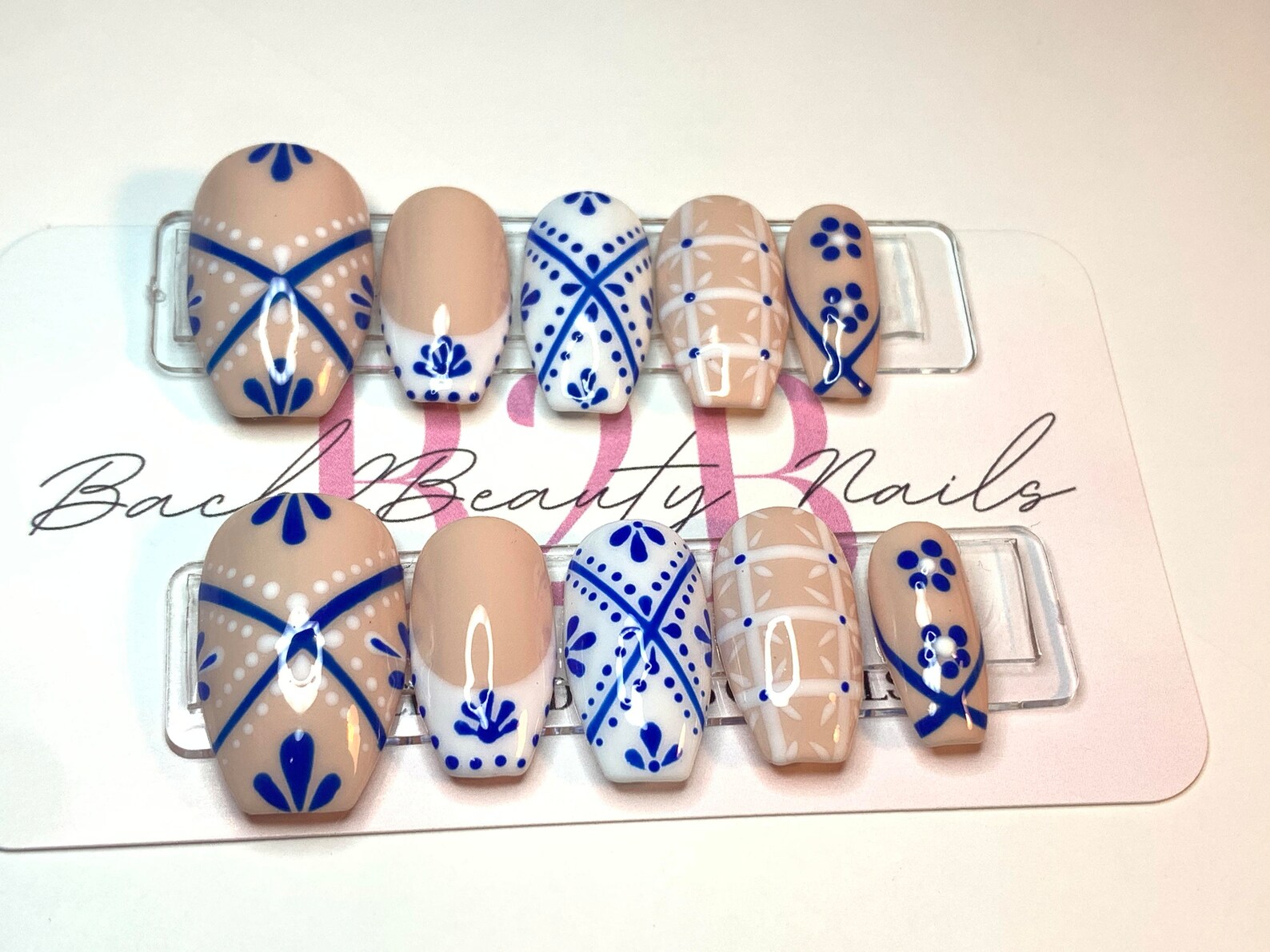 Spanish Tile Nails, Handpainted Porcelain Press on Nails, Reusable ...