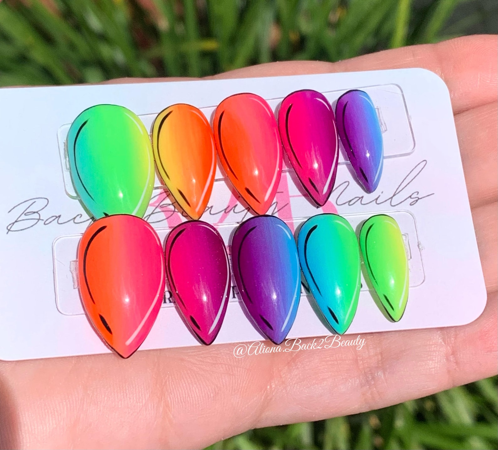 Rainbow Pop Art Nails/ Neon Press on Nails/ Handcrafted Neon Ombre ...