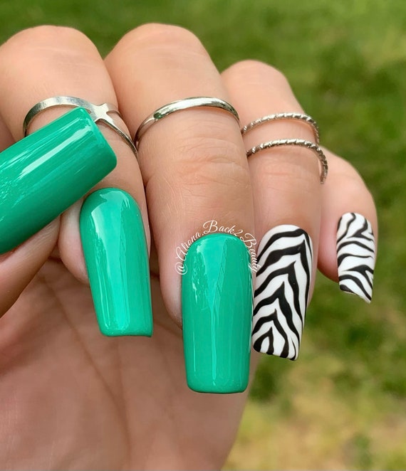 Lime Green Zebra Print Nails