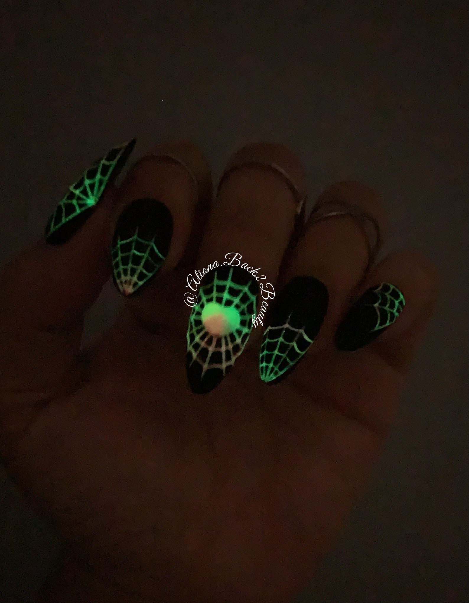 Handpainted Neon Spider Webs Nails/ Matte Black Nails/glow in the Dark ...