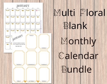 Printable Floral Monthly Calendar Bundle Planner Botanical Flowers Home ...