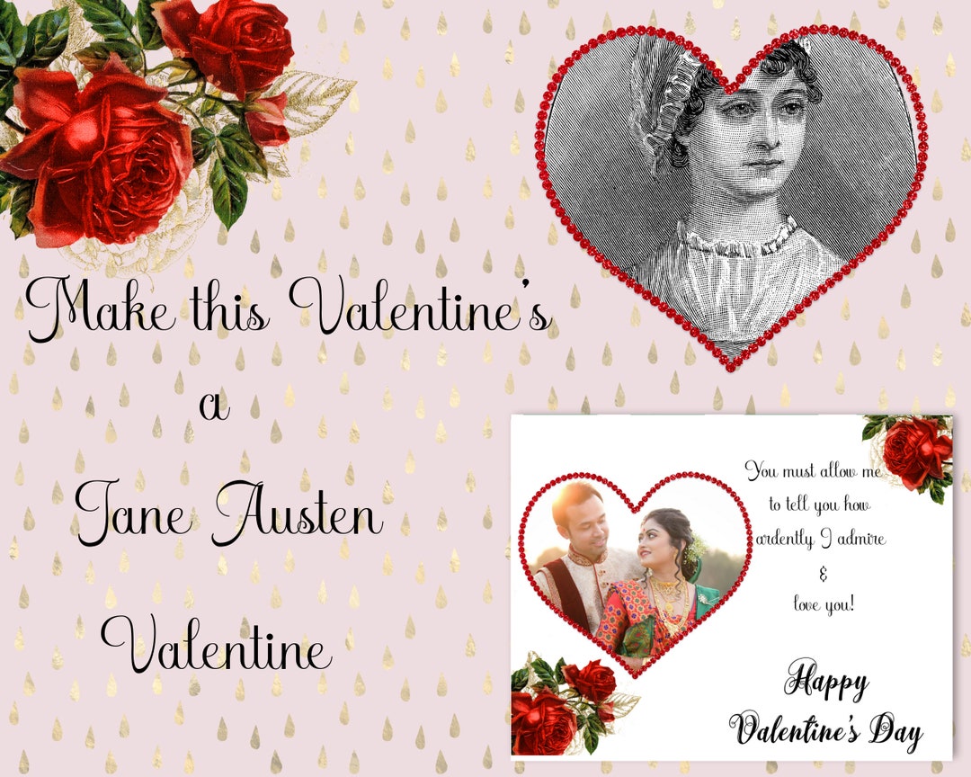 Jane Austen Valentine | Canva Editable | Red Roses | Red Heart Frame - Etsy