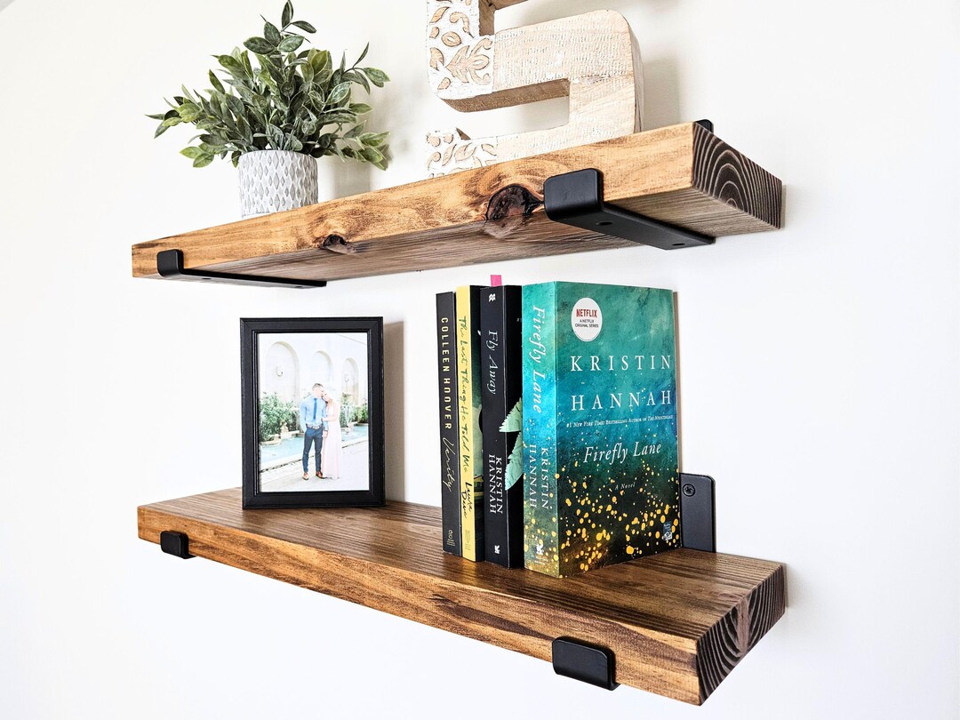 Rustic Wood Bookshelves | Set of 2 Floating Shelves With Industrial ...