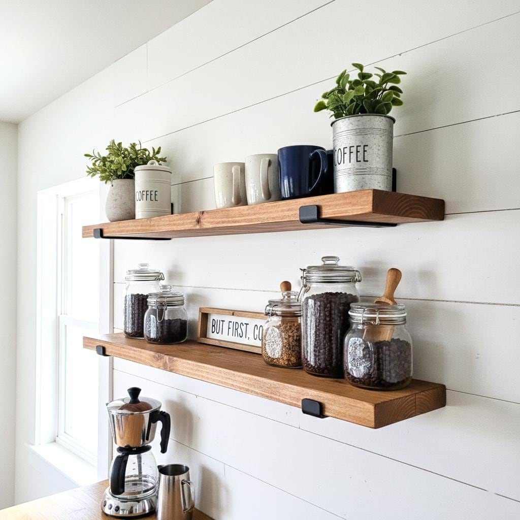 Coffee Bar Shelves, SET OF TWO – Solid Wood Wall Shelving for Café ...