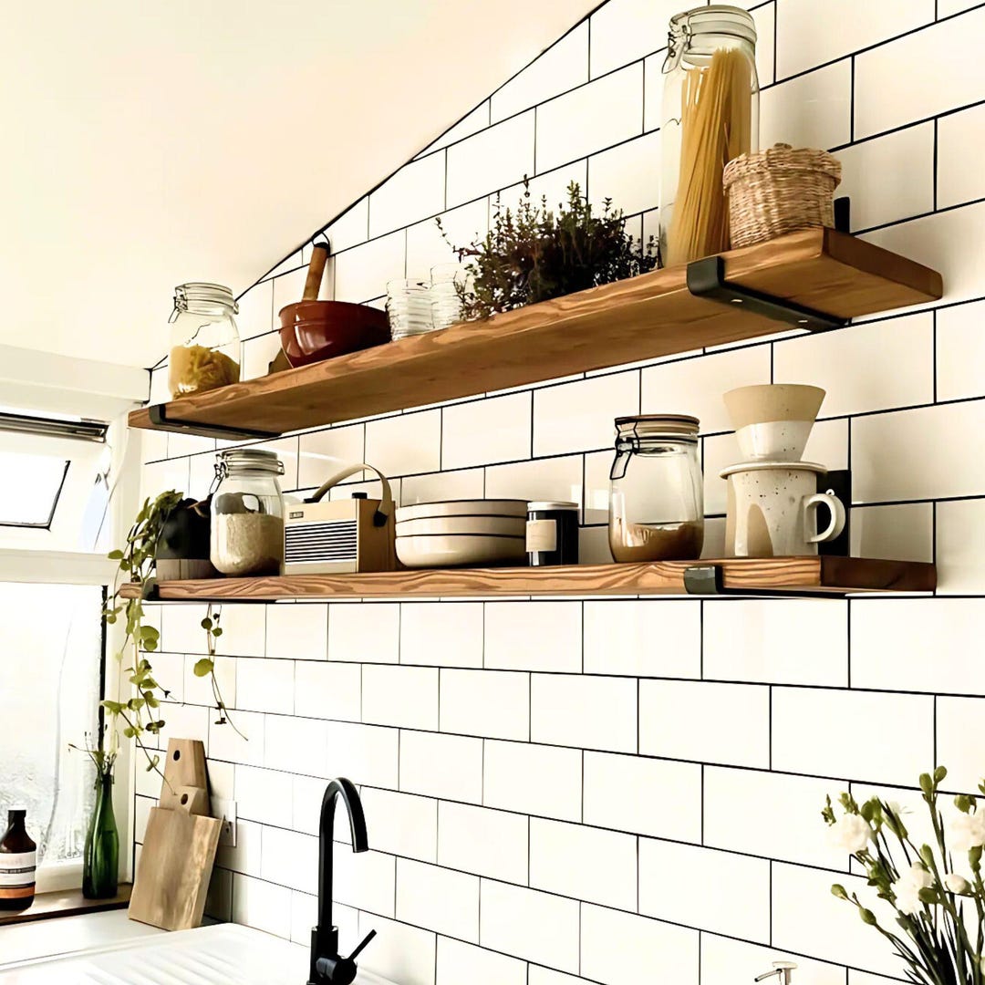 Kitchen Shelves, Set of 2, Wood Kitchen Shelf, Open Kitchen Shelving ...