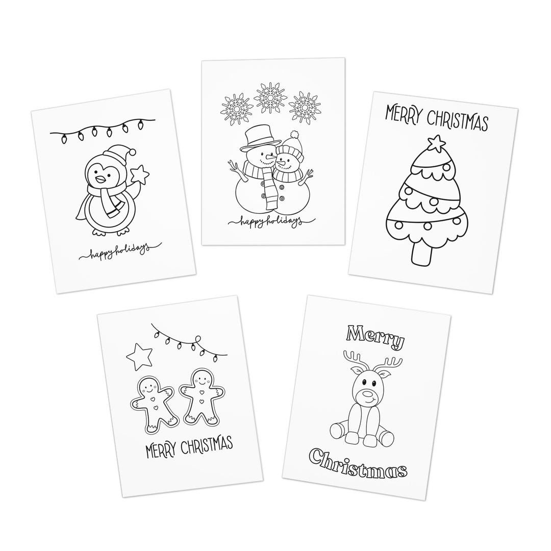 Kids Coloring Christmas Card 5 Pack - Etsy