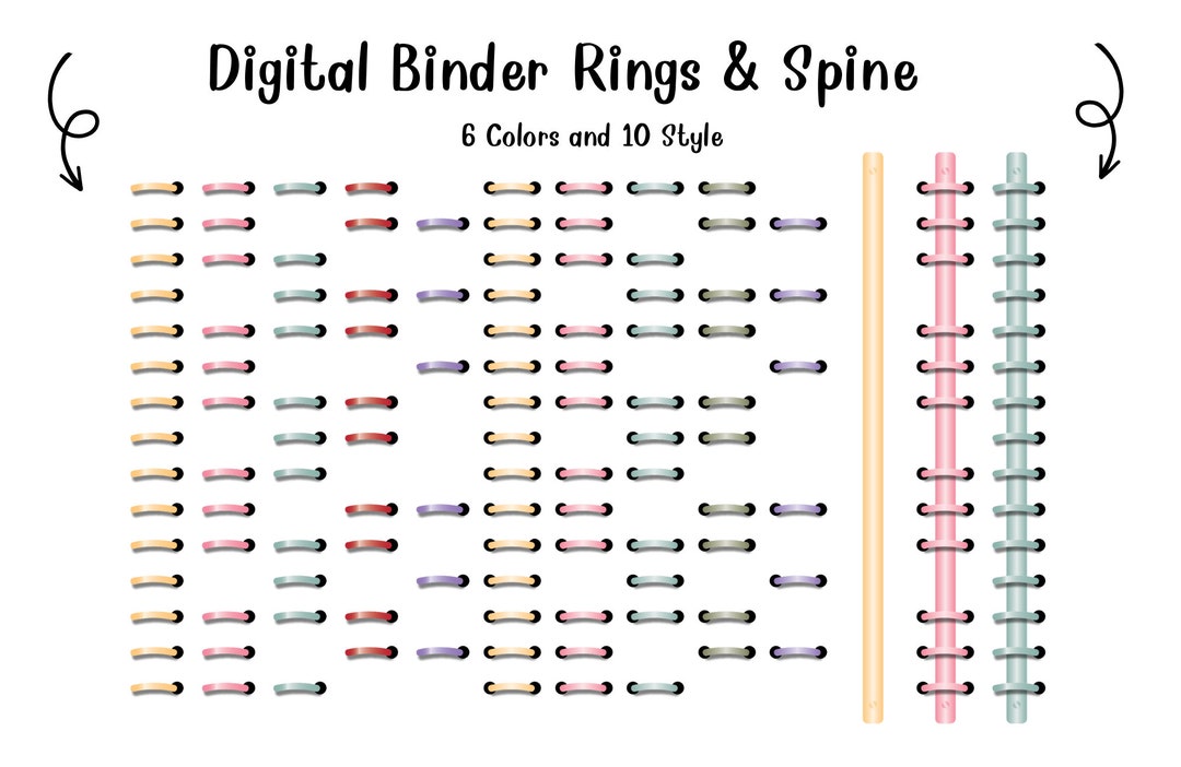 Digital Binder Rings Set 6 Colors for Planner | Journal | Goodnotes - Etsy