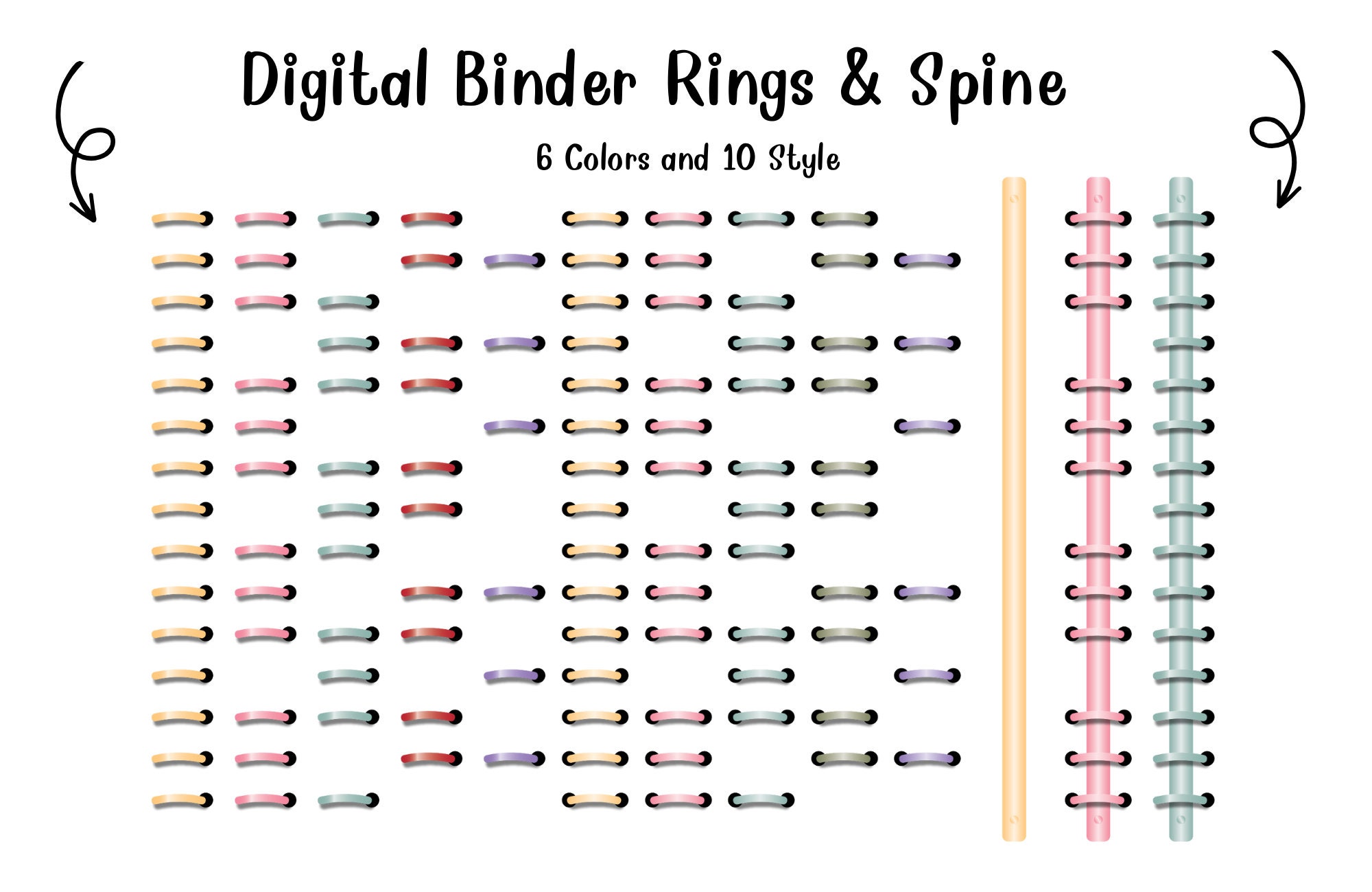 Digital Binder Rings Set 6 Colors for Planner | Journal | Goodnotes - Etsy