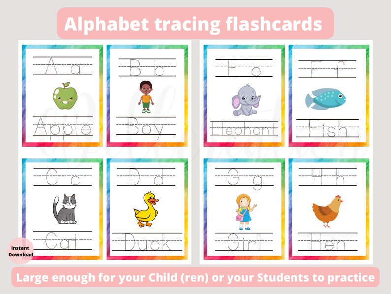 Alphabet Flashcards Handwriting Letter Tracing, ABC Cards, Preschool ...