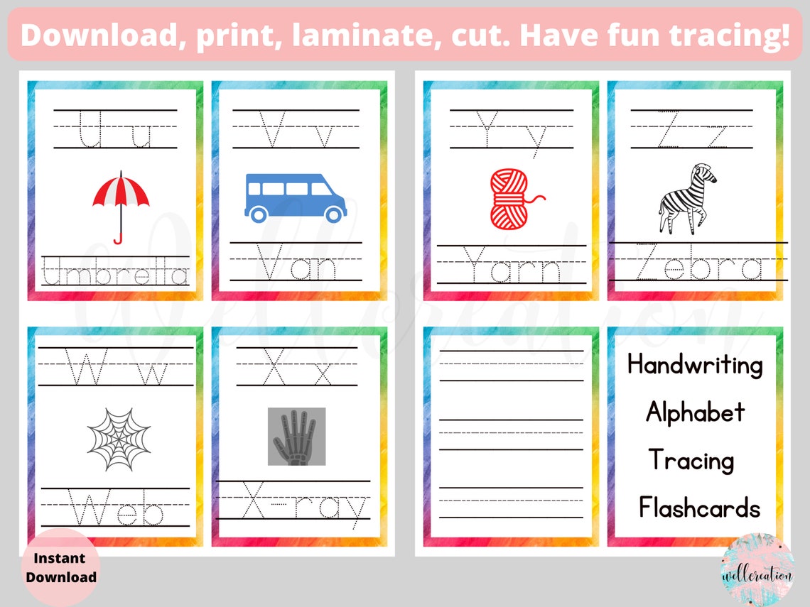 Alphabet Flashcards Handwriting Letter Tracing, ABC Cards, Preschool ...