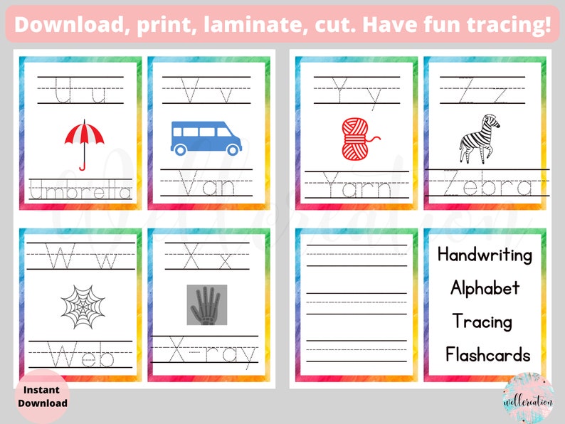 Alphabet Flashcards Handwriting Letter Tracing, ABC Cards, Preschool ...